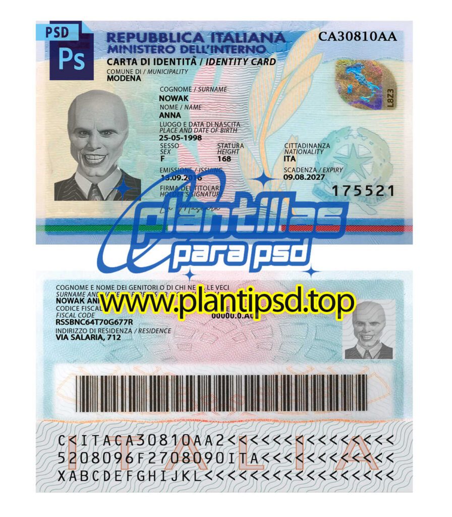 Documento de Identidad Italiano - Plantilla Digital Editable en ...