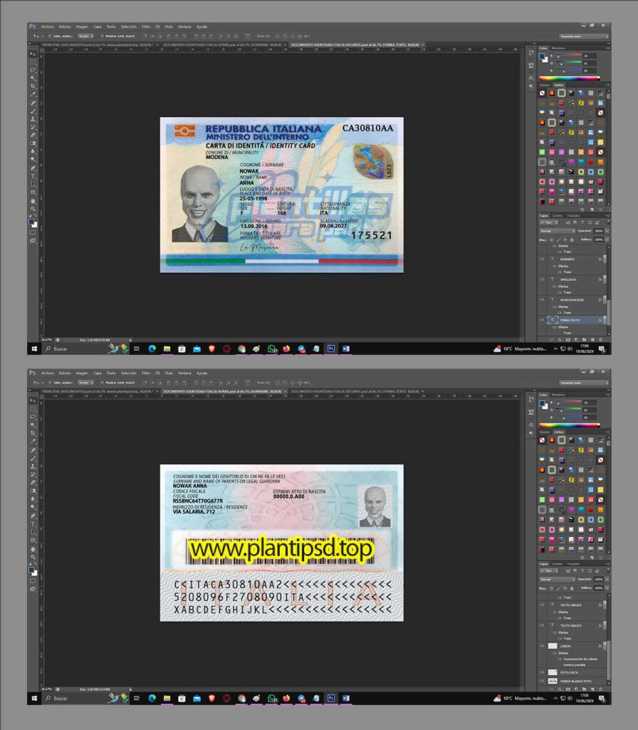 Documento de Identidad Italiano - Plantilla Digital Editable en ...