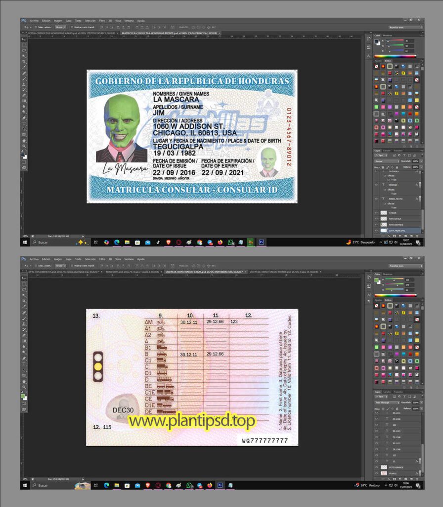 Matricula Consular Honduras – Plantilla Digital Editable en Photoshop ...
