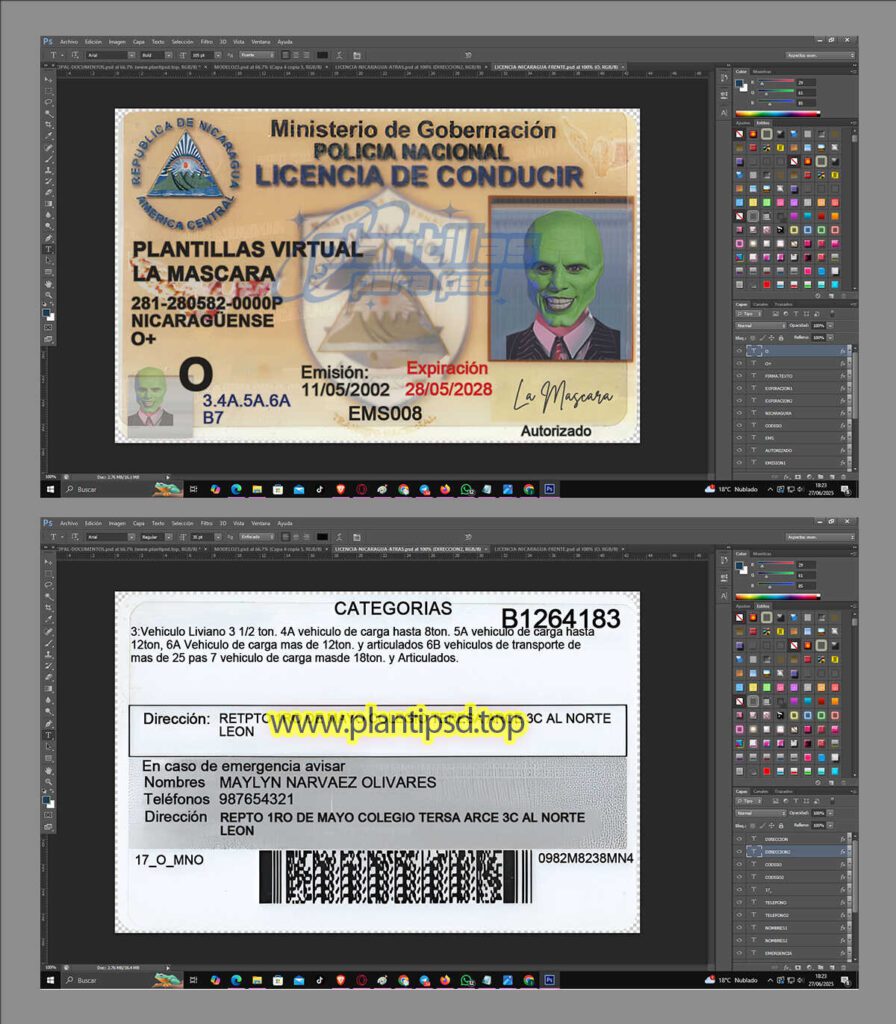 Licencia de Conducir de Nicaragua – Plantilla Digital Editable en ...