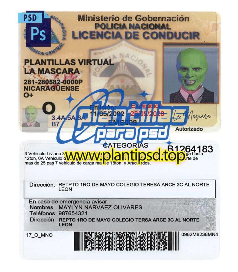 Licencia de Conducir de Nicaragua – Plantilla Digital Editable en ...